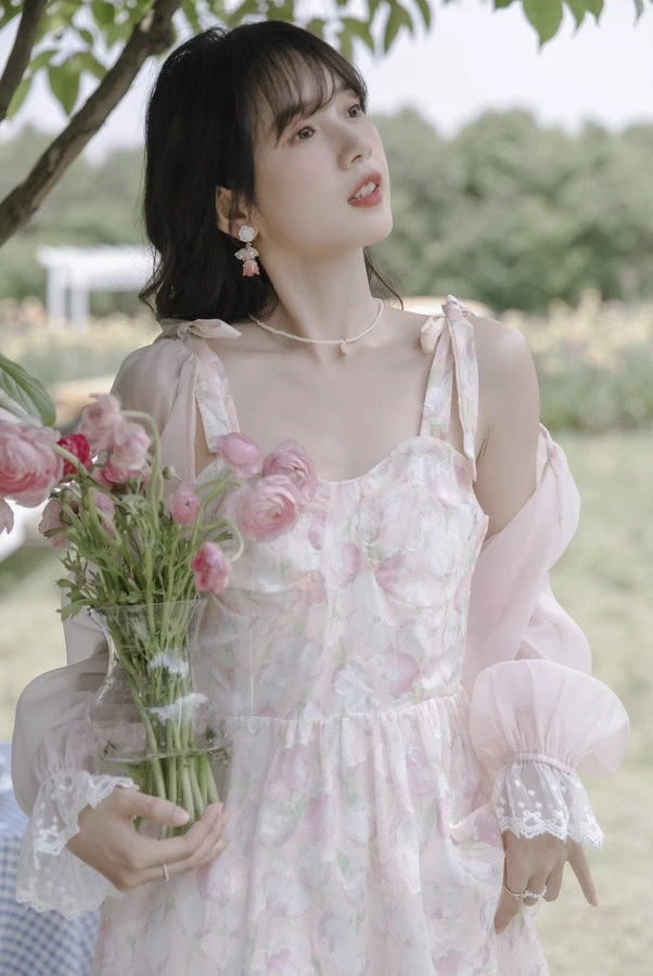 Pink Floral Dress With Patel Pattern | The Other Aesthetic